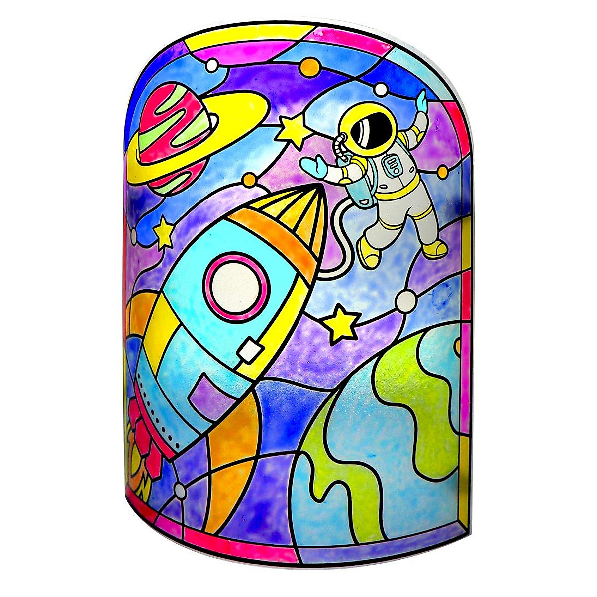 Kids NightLamp DIY Kit- Creative Arts and Crafts for Girls and Boys Ages 5 Years and up- Stained Glass lamp with Window Paint and Circuit - Best Gift Art Kits