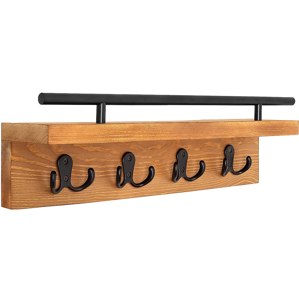 Ripple Creek Mail and Key Holder for Wall, Decorative Wooden Wall Shelf with Hooks, Wall Mounted Coat Rack with Shelf, Keys Organizer, Entryway Hooks with Home Bathroom Kitchen (Light Brown, Large)