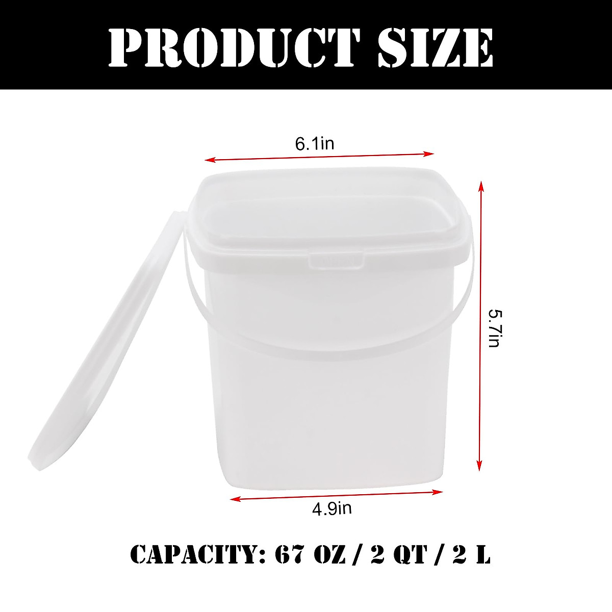DIICCYO 2L Ice Cream Tub Containers with Lids and Handles, 67 Oz Square Airtight Small Freezer Food Storage Bucket, Plastic Containers Reusable Pail for Home Party Supplies, 12 Pcs