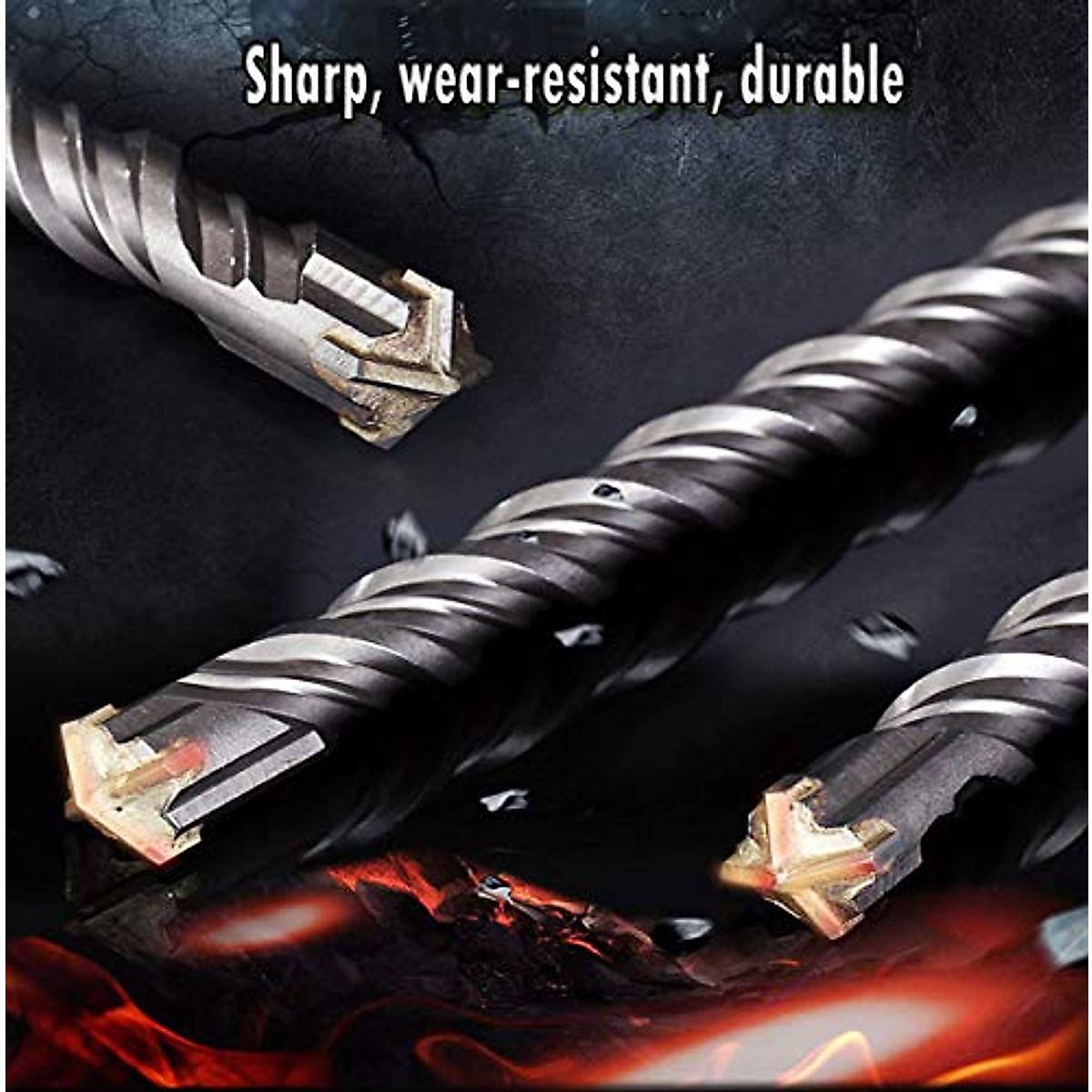 9 Piece Carbon Steel Hammer Drill Bit Set, SDS Carbide Drill for Bricks Masonry Concrete Cement Stone Rocks etc