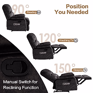 EASELAND Oversized Wide Recliner Chair, Manual Recliner Single Sofa, Soft Fabric Overstuffed Reclining Chair for Living Room, Theater Seating for Big Man (Dark Grey)