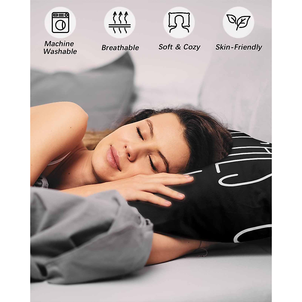 Edwiinsa Halloween Pillow Covers King Standard Set of 2 Bed Pillow, White Words Witches Brew Horror Black Plush Soft Comfort for Hair/Skin Cooling Pillowcases with Envelop Closure 20''x36''