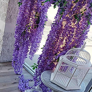 12 Pack Wisteria Flower Vines Garland, 3.75 Feet Artificial Flower Strings, Fake Hanging Flowers, Silk Wisteria Garland Flowers, Wisteria Vine for Wedding, Garden, Wall Decoration (Purple Blue)