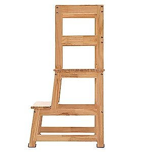 Kitchen Step Stool for Kids with Safety Rail,Solid Wood Construction Toddler Learning Stool Tower, Montessori Toddlers Kitchen Stool (Natural)