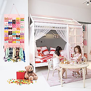 PACMAXI Hair Bows Holder for Baby Girl, Hair Clips Storage Hanger Hair Bows Organizer Storage w/ Heart-Shape Velvet Hangers, Baby Hair Headband Wall Display Stand (Pink)