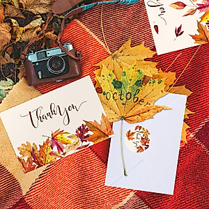 Whaline 36 Pack Fall Leaves Thank You Cards Watercolor Autumn Greeting Cards with Envelope Stickers Maple Leaf Blank Note Cards for Thanksgiving Holiday Wedding Birthday Party