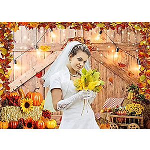 CYLYH 7x5FT Fall Thanksgiving Backdrop Autumn Pumpkin Harvest Barn Door Background Thanksgiving Banner Decoration Fall Rustic Farm Door Photography Backdrop CY582