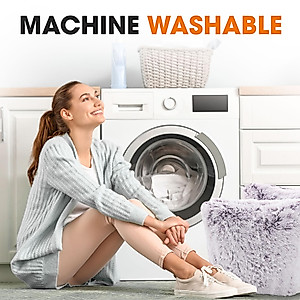 Cheer Collection Throw Pillows for Couch with Inserts Included - Soft Shaggy Long Hair Faux Fur Pillows - Set of 2-18" x 18" - Purple