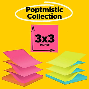 Post-it Pop-up Notes, 3x3 in, 12 Pads, America's #1 Favorite Sticky Notes, Poptimistic, Bright Colors, Clean Removal, Recyclable (R330-12AN)