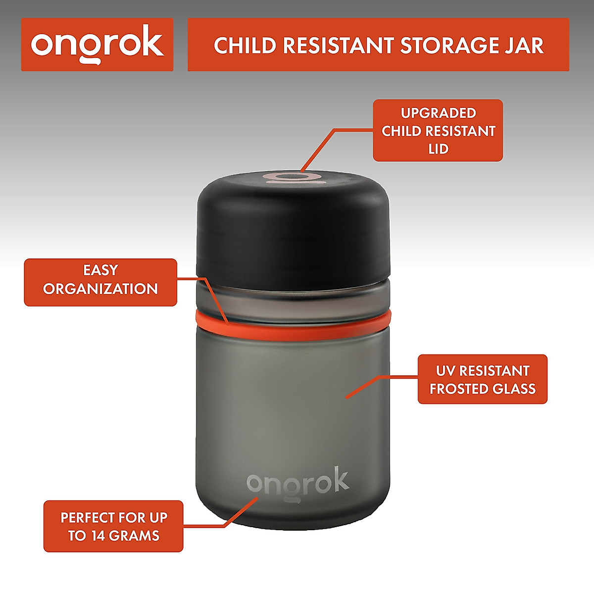 ONGROK Glass Storage Jar, 180ml, 3 Pack, Color-Coded Airtight Glass Containers, UV Air Proof Herb Jar to Stash Goods with Care with Child Resistant Lid