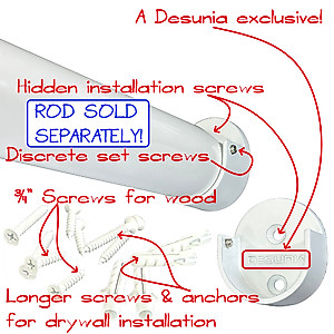 Desunia Closet Rod Support Flanges with Screw On Attachment | Heavy Duty Clothes Pole End Sockets for Wardrobes | Gloss White | 2 Pack