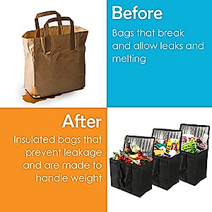 Houseables Insulated Bags, Reusable Groceries Tote, Thermal Shopping Bag, 3 Pack, Black, 16" x 13" x 9", Extra Large (XL), Refrigerated Grocery Delivery, Hot, Cold, Frozen Foods Cooler, With Zipper