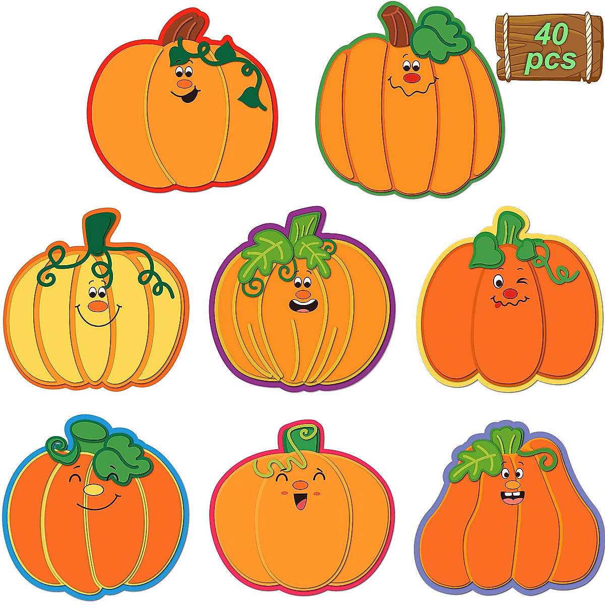 Blulu Pumpkin Cutout Decoration Pumpkins Cardboard Cutouts with Glue Point for Classroom School Bulletin Board Fall Theme Thanksgiving Halloween Party, 5.9 x 5.9 Inch(40 Pieces)