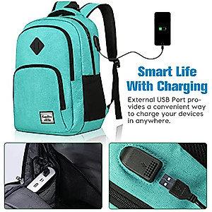 YAMTION School Backpack for Teen Girls and Boys,Laptop Bookbag for College with USB Charging Port,Green