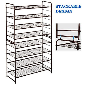 Bextsrack 4-Tier Shoe Rack, Stackable & Adjustable Wire Grid Shoe Shelf Storage Organizer for Closet Bedroom Entryway - Bronze