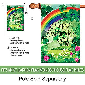 Morigins Happy St. Patrick's Day Rainbow and Shamrock Decorative Double Sided House Flag 28"x40"