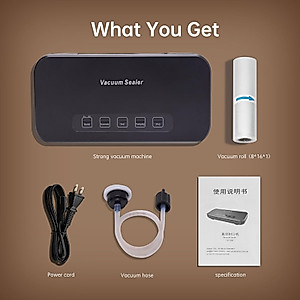 Vacuum Sealer Machine, Food Vacuum Sealer with Built-in Cutter and Bag Storage, 5-in-1 Vacuum System with Automatic Sealing, 85kPa Powerful Food Sealer for Meat, Jars