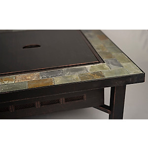 Global Outdoors 34-in Adjustable Leg Square Slate Top Fire Pit