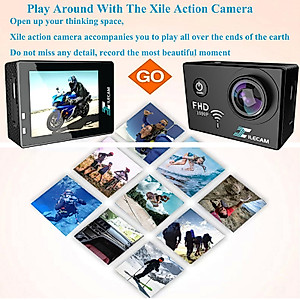 Xilecam Action Camera 1080P WiFi Sports Camera 4xZoom Action Camera 40m/131ft Underwater Waterproof with 2 X1050 mAh Batteries and Multi-Function Accessory