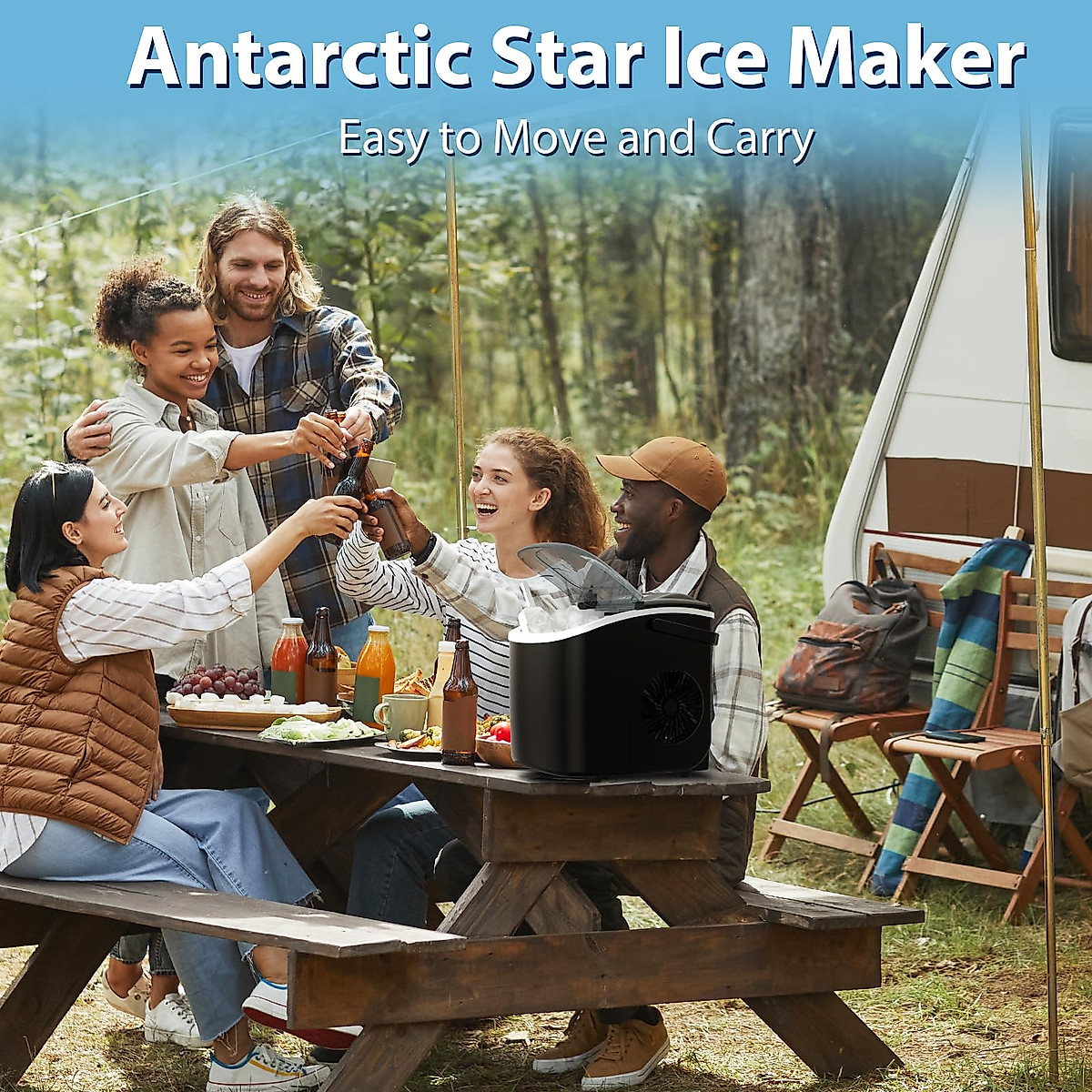 Antarctic Star Countertop Ice Maker，Portable Ice Makers with Self-Cleaning, Bullet Ice Machine, 26Lbs/24H, 9 Ice Cubes Ready in 6 Mins for Kitchen Bar Party RV, Black