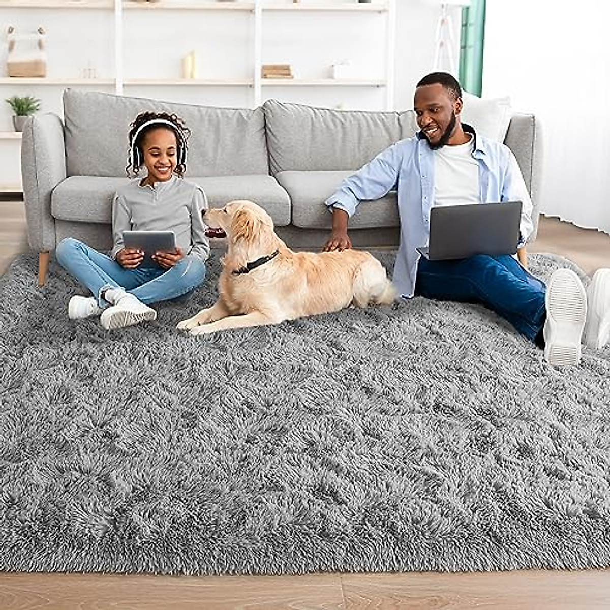 Foxmas Soft Fluffy Area Rugs for Bedroom Kids Room Plush Shaggy Nursery Rug Furry Throw Carpets for Boys Girls, College Dorm Fuzzy Rugs Living Room Home Decorate Rug, 4ft x 6ft, Grey