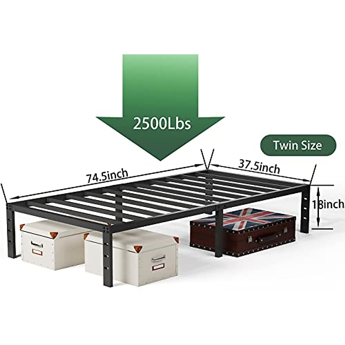 Tooyyer Metal Twin Size Bed Frame 18inch High 3000 lbs Heavy Duty Steel Slat Mattress Support Easy to Assembly No Box Spring Needed Non-Slip Support Noise Free Bed Twin