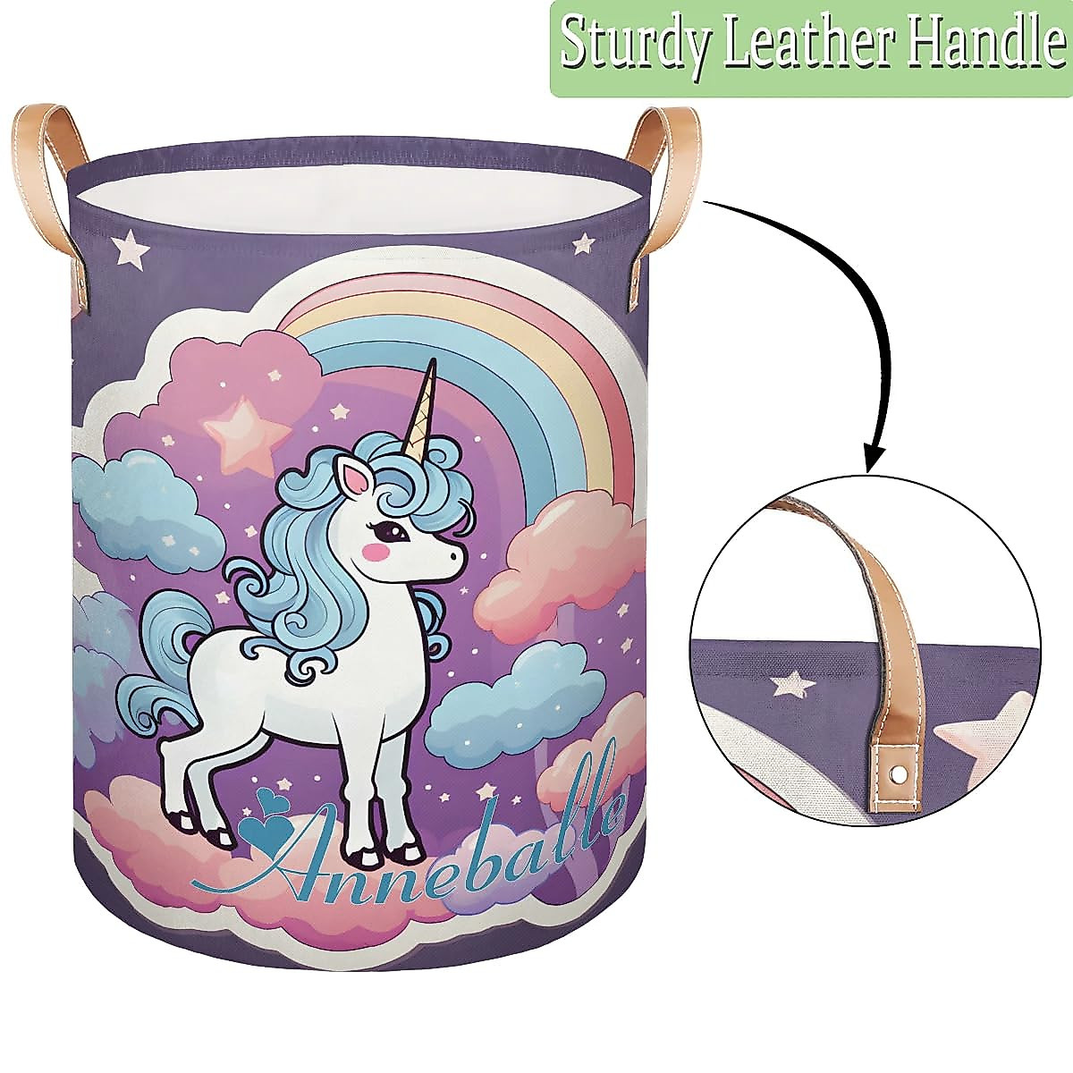 Custom Name Large Laundry Basket Cute Rainbow Unicorn Personalized Collapsible Waterproof Laundry Hamper Dirty Clothes Toys Storage Bin with Handles