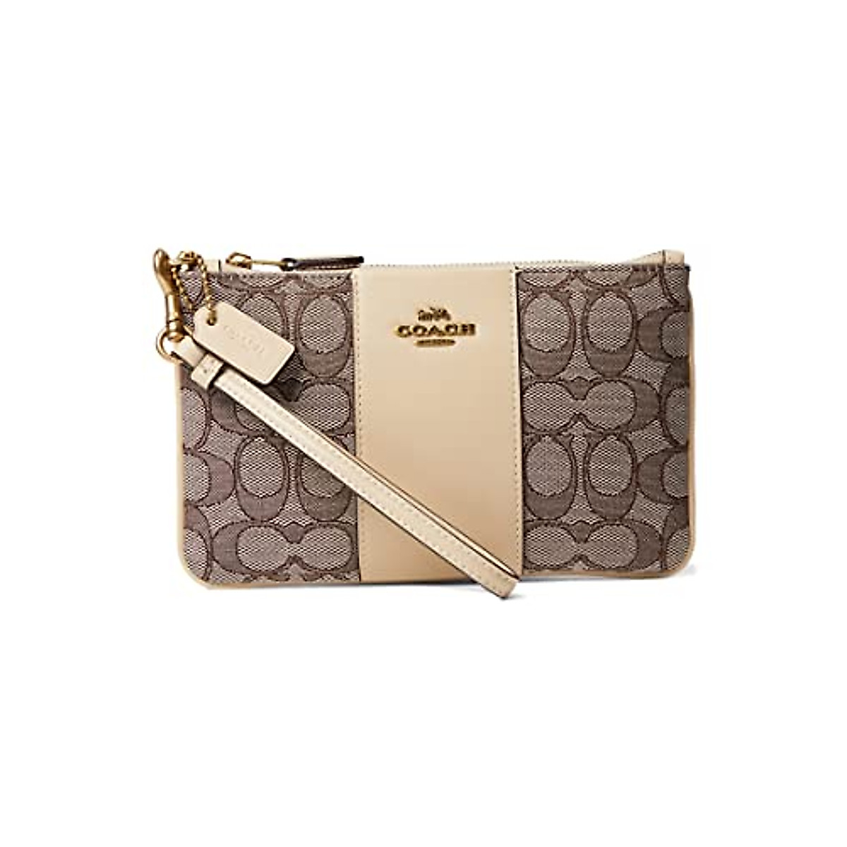 COACH Box Program Signature Jacquard Small Wristlet Cocoa Ivory One Size