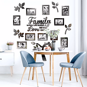 Family Tree Wall Decal Acrylic 3D DIY Mirror Sticker Photo Frames Removable Wall Art Decals Home Decorations for Living Room Bedroom Kitchen Dining Office, 47 x 47 Inch(Black)