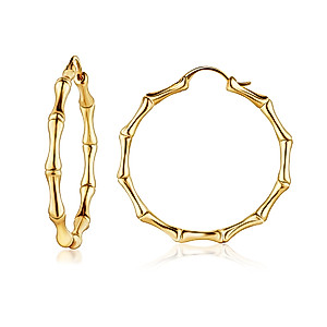 Gold Bamboo Hoop Earrings for Women | Barzel 18k Gold Plated Bamboo Earrings For Women (Gold)