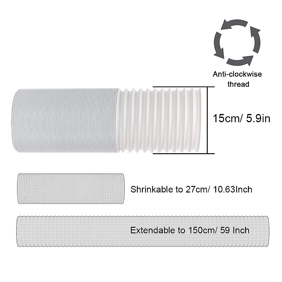 Kxuhivc Portable Air Conditioner Window Vent Kit, Adjustable Window Seal with 5.9 Inch Diameter, 59 Inch Length Exhaust Hose for A/C Unit Universal for Sliding Horizontal or Vertical Window