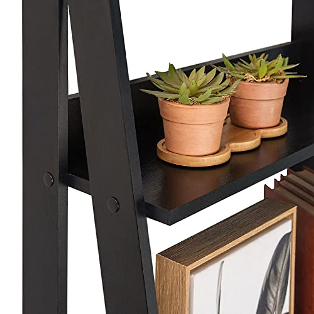 Madesa 5-Tier Ladder Shelf with Storage Space, Free Standing Bookshelf, Wood, 15" D x 24" W x 53" H - Black
