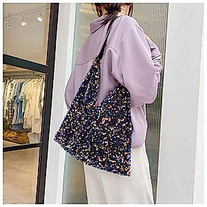 AWXZOM Sequin tote bag for women, sparkle shoulder bag for ladies, glitter handbags shiny hobo bag for women