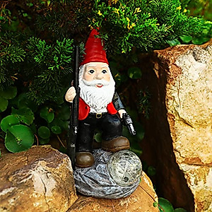 Large Army Garden Gnomes with Guns, Resin Gnome War Defender Dwarf Solar Garden Statue Funny Military Garden Gnomes Collectors Combat Enthusiasts Gun Lovers Ornament for Indoor Lawn Patio Yard Decor