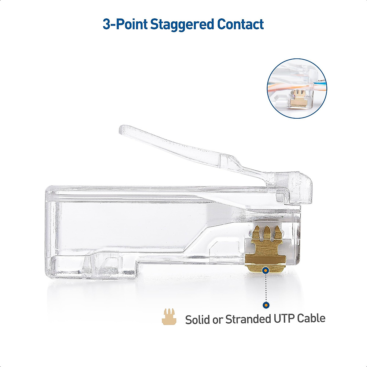 Cable Matters 100-Pack Cat 6 Pass Through RJ45 Connectors (Cat 6 Ends / Cat6 Connector / RJ45 Modular Plugs/Ethernet Plugs/Network Connector) for Solid or Stranded UTP Ethernet Cable