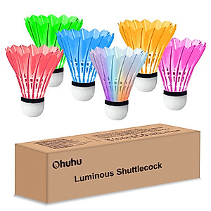 Ohuhu Shuttlecock, LED Birdies Badminton Glow in The Dark Lighting Badminton Birdies Goose Feather Shuttlecocks Light up for Outdoor Indoor Adults Sport Activities