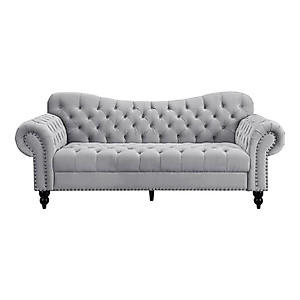 Lexicon Rosalie 83.5" Velvet Fabric Sofa with Nailhead in Light Gray