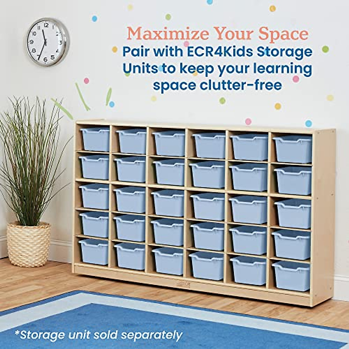 ECR4Kids Scoop Front Storage Bin, Multipurpose Organization, Powder Blue, 30-Piece