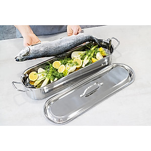 KitchenCraft Fish Kettle, Stainless Steel Induction, Polished, Large, 61.5 x 18.5 x 10.5cm, Silver