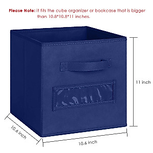 TomCare 8-Pack Storage Cubes Foldable Fabric Cube Storage Bins with 10 Label Window Cards Cloth Cube Organizer Bins Storage Baskets Containers for Shelves Closet Organizers Cubby Cube Storage (Navy)