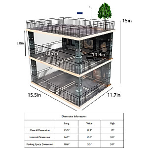 kivcmds 1:18 Scale 3-Tiers Model Car Display Case with Parking Lot Scene for Sports Car and Lego Models Collector, Display Stand for Alloy Car Toy with Light (3-Tiers Convenience Store Parking Lot)