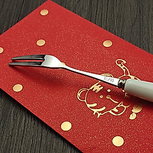 Fruit fork Appetizer Dessert Forks Mini Forks 18/10 Stainless Steel Dessert Teaspoons 8 Packs (Creative Handle material Ceramics) for Party,Banquet,Cocktail, (Set of 8) SUS304