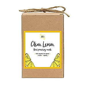 Aira Soy Candles - Organic, Kosher, Vegan, in Mason Jar w/ Therapeutic Grade Essential Oil Blends - Hand-Poured 100% Soy Candle Wax - Paraffin Free, Burns 110+ Hours - Clean Lemon - 16 Ounces