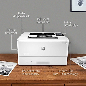 HP Laserjet Pro M404n Single-Function Wired Monochrome Laser Printer, White - Print only - 40 ppm, 4800 x 600 dpi, 256MB Memory, 8.5 x 14, Ethernet, Cbmou Printer_Cable