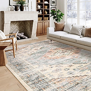 LEEVAN 8x10 Area Rug Washable Living Room Rug Ultra-Thin 8x10 Rug for Bedroom Non Slip Classroom Rug Kids Rug Tan Stain Resistant Area Rug for Nursery/Playroom