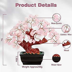Parma77 Feng Shui Natural Rose Pink Quartz Crystal Money Tree Bonsai Style Decoration for Wealth and Luck