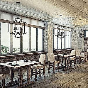 JULL 6 Lights Black Chandelier, Farmhouse Rustic Wrought Iron Modern Chandeliers Lighting Fixture,Dining Table Pendant Light for Foyer,Kitchen Island,Dining Living Room.Adjustable Height,W23”*H26”