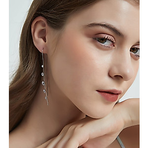 Threader Dangle Earring Long Chain Twist Curved Tassel Earring Star Butterfly Cubic Zirconia Gold Silver Drop Earring for Women Girl (Threader Earring-A)