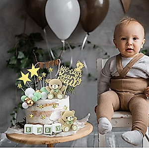 41 Pcs/Set Bear Cake Toppers Mini Bear Cake Decorations Cake Toppers Gold White Pearl Ball for Boy Girl Baby Shower Birthday Party Decorations (Green, Brown, Cute Style)