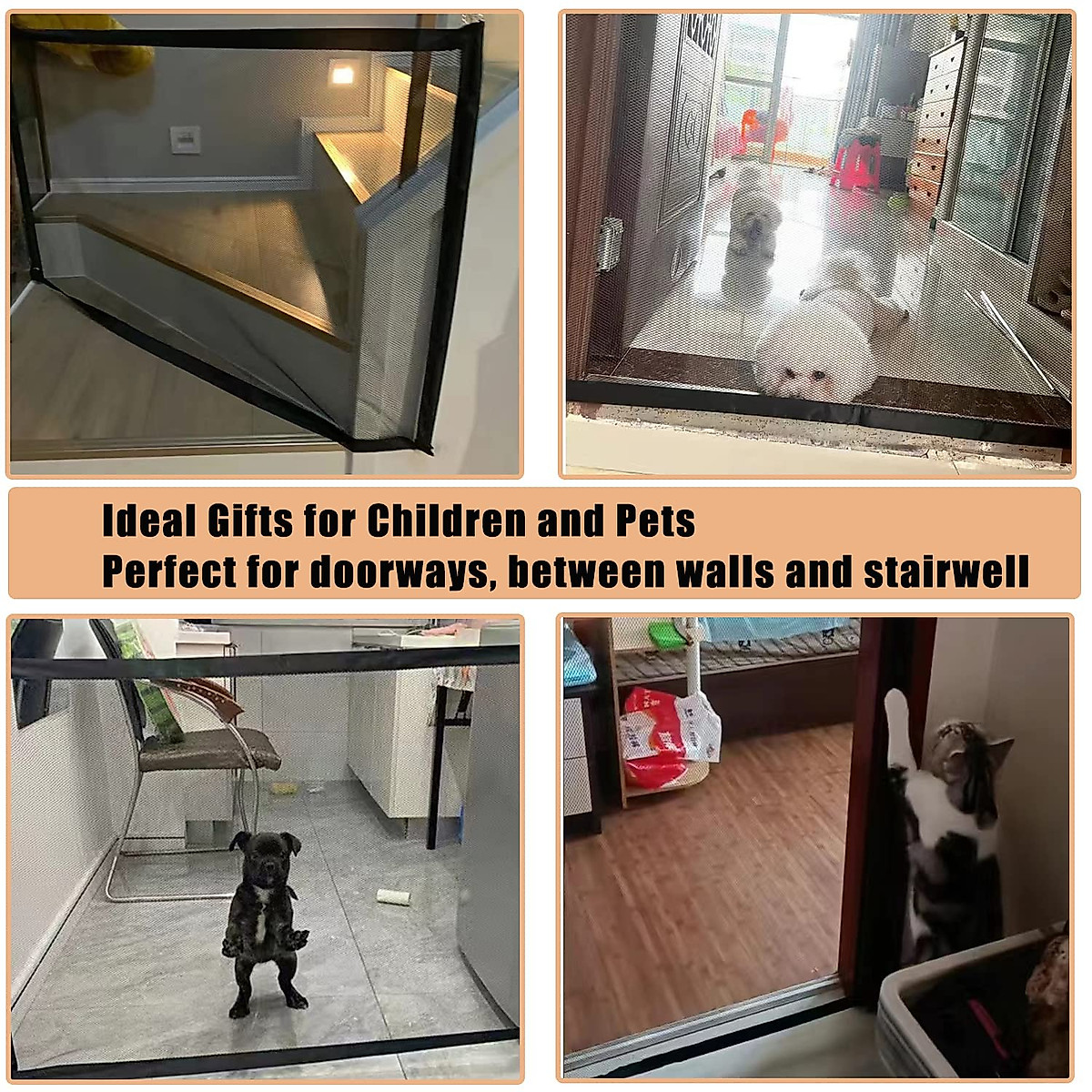 Magic Pet Gate Gates for The House, Portable Extra Wide Gate for Doorways, Stairs, No Drill Durable Mesh Puppy Dog Gate Safety Fence Guard, 43" W X 30" H, 6 Hooks